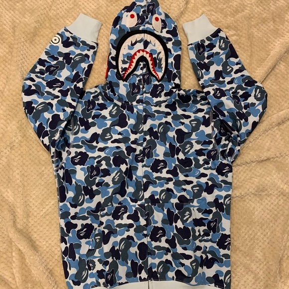 Bape | Sweaters | Bape A Bathing Ape Blue Camp Shark Hoodie | Poshmark